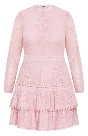 City Chic Gabriella Long Sleeve Lace Minidress