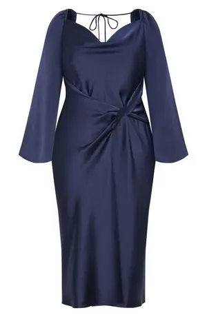 City Chic Adelina Long Sleeve Satin Midi Dress