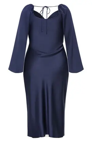 City Chic Adelina Long Sleeve Satin Midi Dress