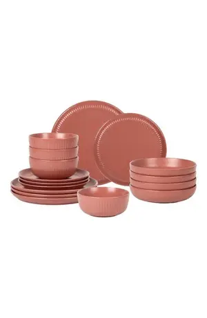 STONE + LAIN Logan Stoneware 16-piece Dinnerware Set - Terracotta