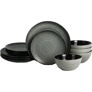 STONE + LAIN Dua Stoneware 12-piece Dinnerware Set - Black