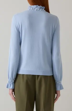 LK BENNETT Vera Faux Pearl Accent Ruffle Sweater