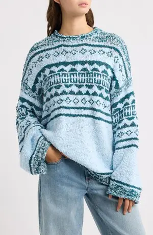 Free People Dani Oversized Cotton-blend Sweater - Dew Shine Combo