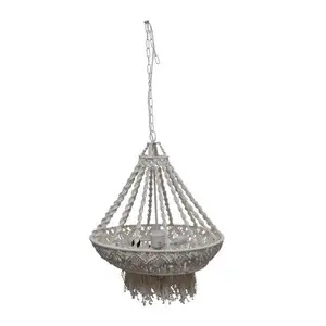 STORIED HOME Pendant Lamp With Fringed Metal And Cotton - Natural
