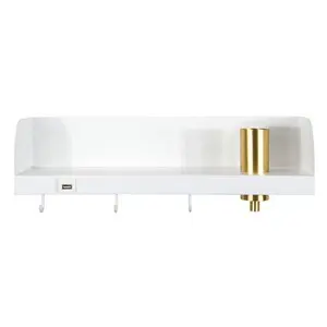 STORIED HOME Metal Wall Shelf With Light - White