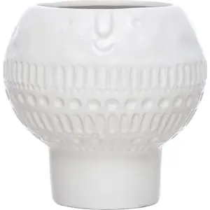 STORIED HOME Stoneware Footed Planter With Face - White