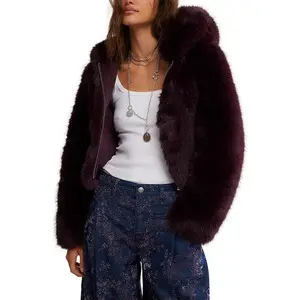 Free People Louder Please Hooded Faux Fur Jacket