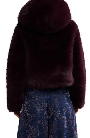Free People Louder Please Hooded Faux Fur Jacket