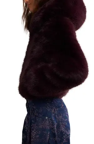 Free People Louder Please Hooded Faux Fur Jacket