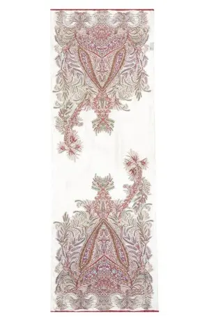 Etro Tosca Paisley Silk Blend Scarf Print On White Base