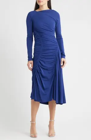 BOSS Ruched Long-sleeve Dress