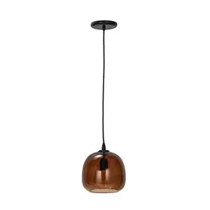 STORIED HOME Round Glass And Metal Pendant Lamp With Hardwire - Amber