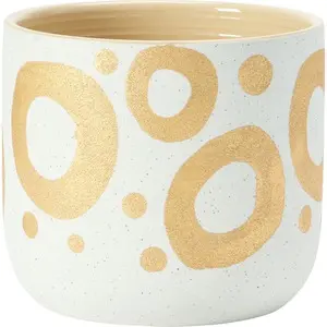 STORIED HOME Hand-painted Stoneware Planter With Circle Design - Gold
