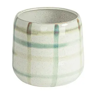 STORIED HOME Round Grid Pattern Stoneware Planter - Green