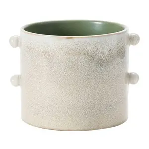 STORIED HOME Round Stoneware Planter With Reactive Glaze - Cream