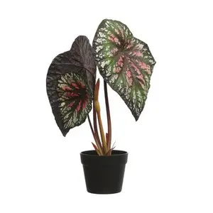 STORIED HOME Round Faux Begonia Plant In Plastic Pot - Green