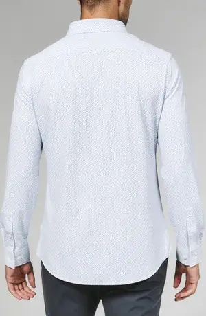 7 Diamonds Pesaro Geo Print Wrinkle Resistant Performance Button-up Shirt - Light Blue