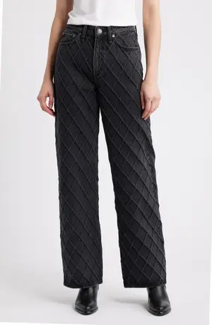 Rag & Bone Logan Diamond Texture Mid-rise Wide-leg Jeans - Qwblk