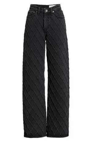 Rag & Bone Logan Diamond Texture Mid-rise Wide-leg Jeans - Qwblk