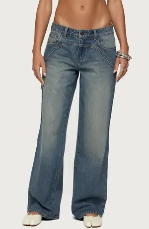 EDIKTED Ronny Curved Seam Wide Leg Jeans