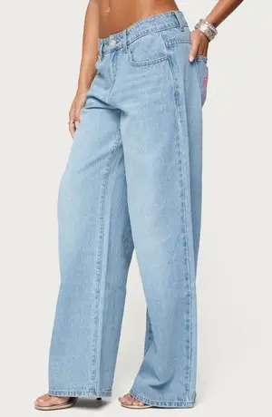 EDIKTED Mirra Flower Pocket Low-rise Wide-leg Jeans