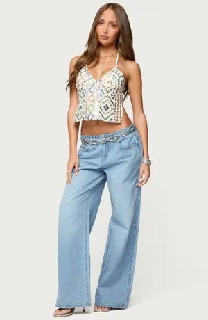 EDIKTED Mirra Flower Pocket Low-rise Wide-leg Jeans