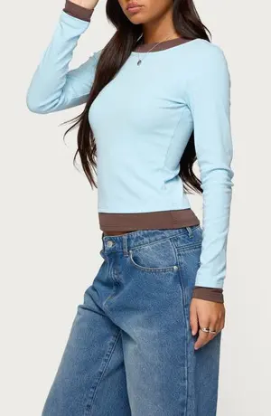 EDIKTED Layered Look Long Sleeve Stretch Cotton Top