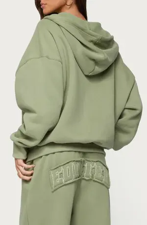 EDIKTED Forever Appliqué Zip Hoodie - Olive