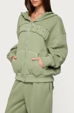 EDIKTED Forever Appliqué Zip Hoodie - Olive