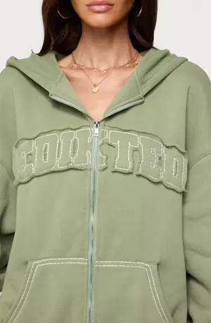 EDIKTED Forever Appliqué Zip Hoodie - Olive