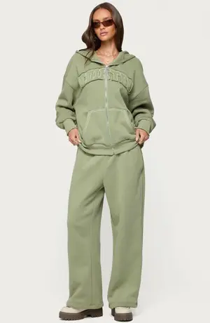 EDIKTED Forever Appliqué Zip Hoodie - Olive