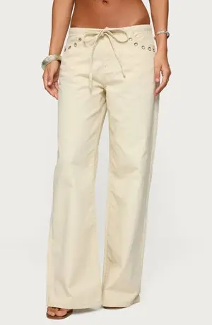 EDIKTED Grommet Drawstring Low Rise Wide Leg Jeans