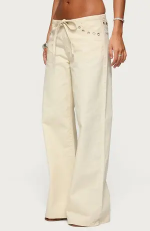 EDIKTED Grommet Drawstring Low Rise Wide Leg Jeans