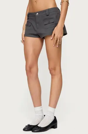 EDIKTED Terra Low-rise Cargo Microshorts - Dark-gray