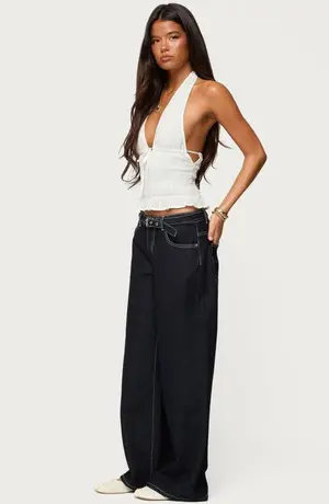 EDIKTED Karah Belted Low Rise Wide Leg Jeans