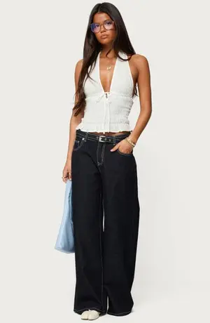 EDIKTED Karah Belted Low Rise Wide Leg Jeans