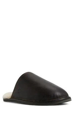 Brooks Brothers Henri Genuine Shearling-lined Leather Slippers - Brown