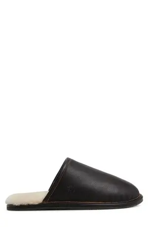 Brooks Brothers Henri Genuine Shearling-lined Leather Slippers - Brown