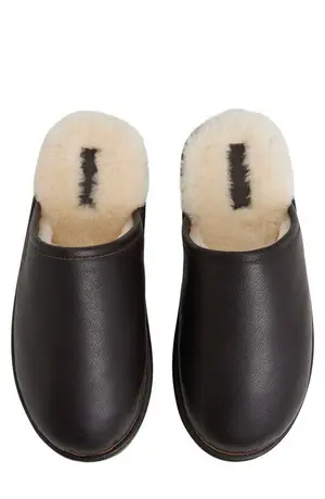 Brooks Brothers Henri Genuine Shearling-lined Leather Slippers - Brown