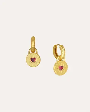 OTTOMAN HANDS Garnet Heart Huggie Earrings - Gold