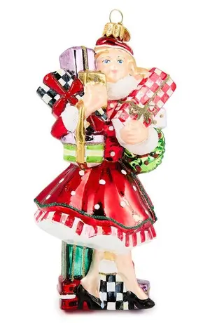 MACKENZIE-CHILDS Check It Out Shopper Lady Glass Ornament - Red