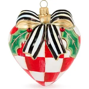 MACKENZIE-CHILDS Check It Out Heart Glass Ornament - Red