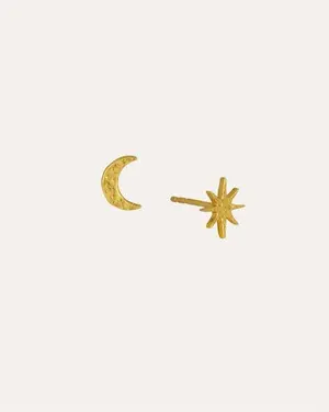 OTTOMAN HANDS Moon And Star Stud Earrings - Gold