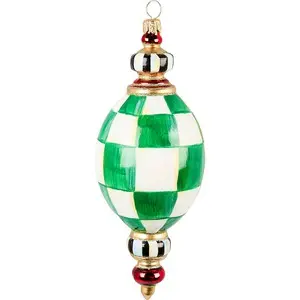 MACKENZIE-CHILDS Check It Out Oval Drop Glass Ornament - Green
