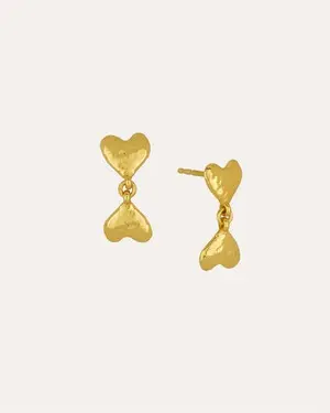 OTTOMAN HANDS Double Heart Drop Stud Earrings - Gold