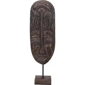 STORIED HOME Hand-carved Mango Wood Mask On Stand - Black