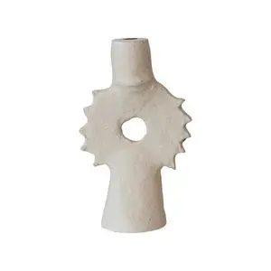STORIED HOME Handmade Paper Mache Spiked Taper Candle Holder - Cream