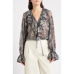 Kobi Halperin Locke Paisley Ruffle Chiffon Top