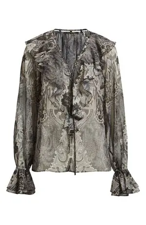Kobi Halperin Locke Paisley Ruffle Chiffon Top