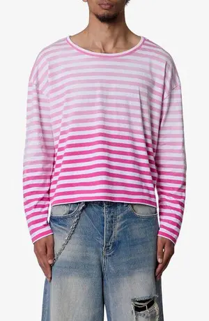 Mnml Faded Stripe Long Sleeve T-shirt - Pink/white